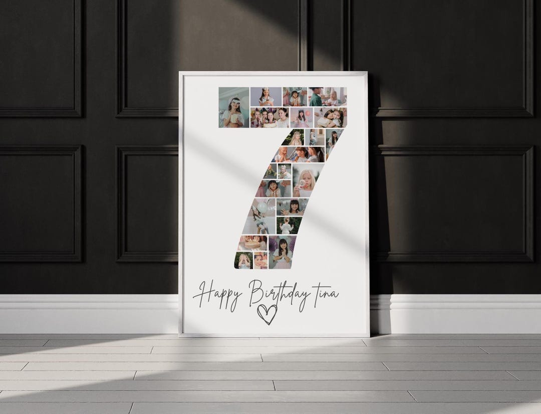 7th Birthday Photo Collage Template, Printable Canva Frame Template ...