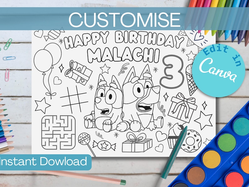 Personalized Birthday Coloring Printable Placemat for Kids | Custom ...