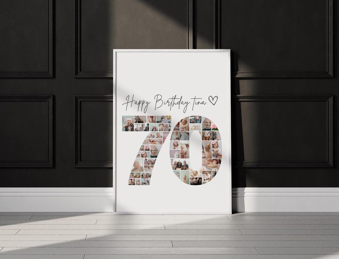 70th Birthday Photo Collage Template, Printable Canva Frame Template ...