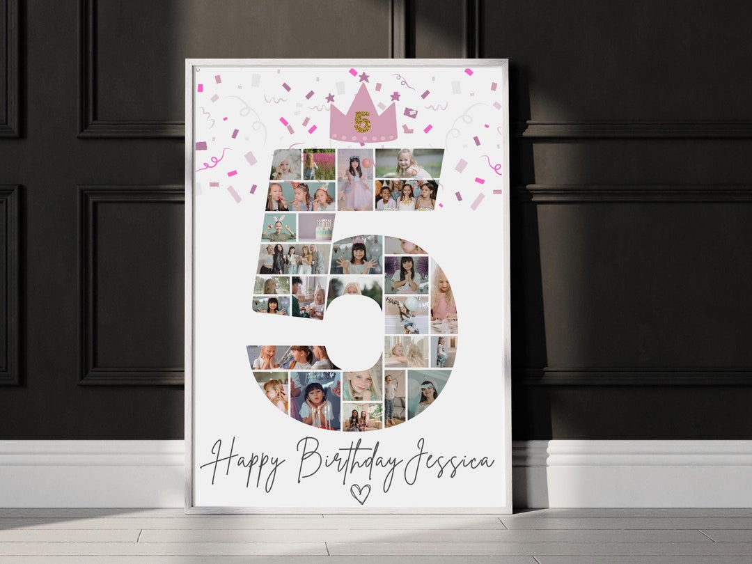 5th Birthday Photo Collage Template, Printable Canva Frame Template ...