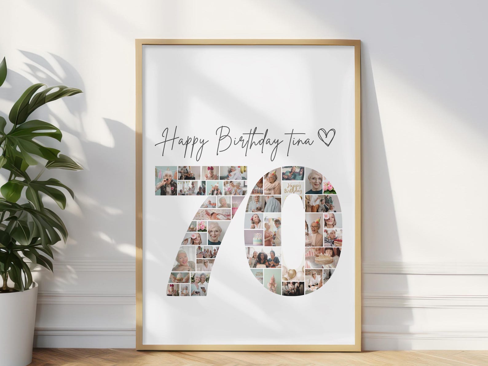 70th Birthday Photo Collage Template, Printable Canva Frame Template ...