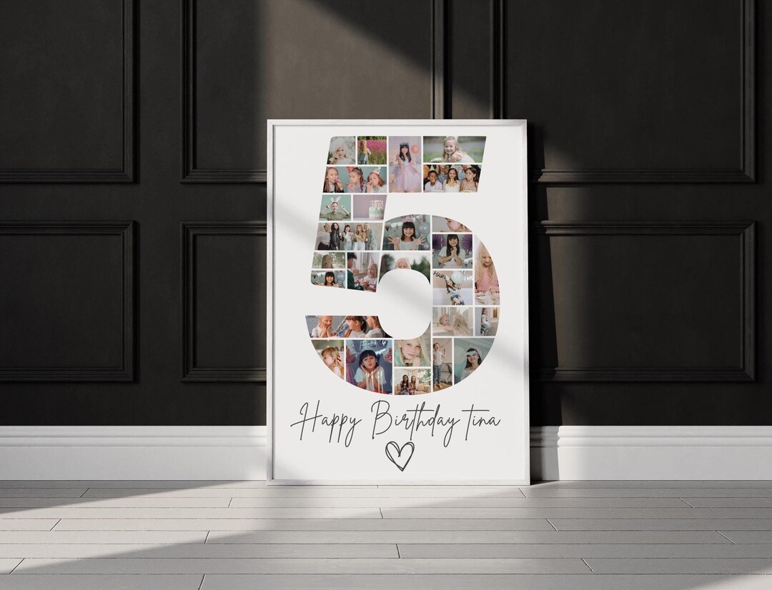 5th Birthday Photo Collage Template, Printable Canva Frame Template ...
