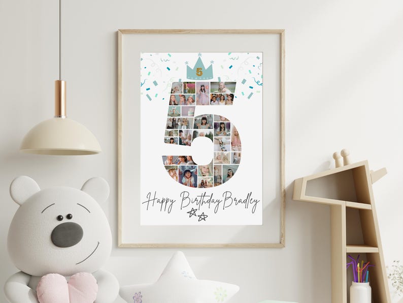 5th Birthday Photo Collage Template, Printable Canva Frame Template ...