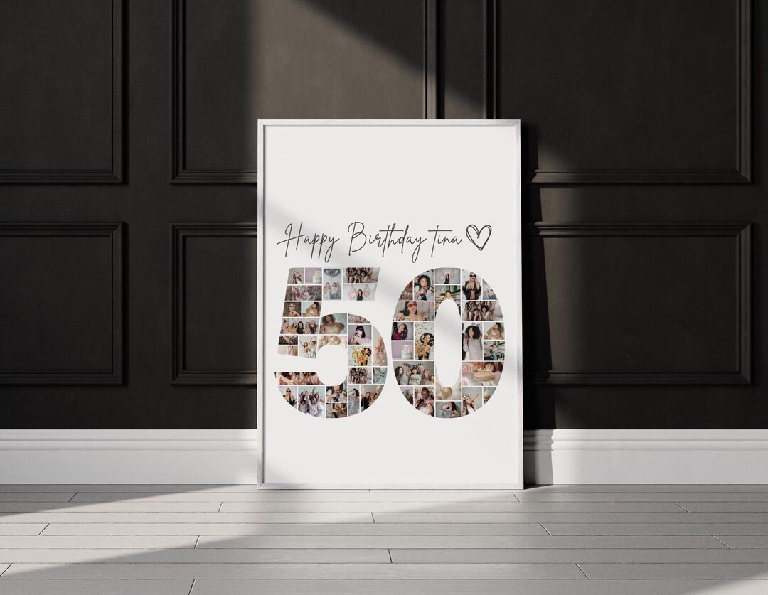 50th Birthday Photo Collage Template, Printable Canva Frame Template ...
