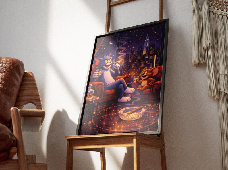 Tom & Jerry Lounge Art Print | Retro Cartoon Night City Poster ...