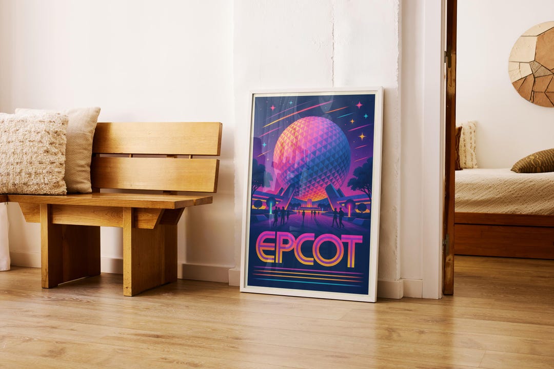 Póster retro de EPCOT: Impresión artística neón de Disney World ...