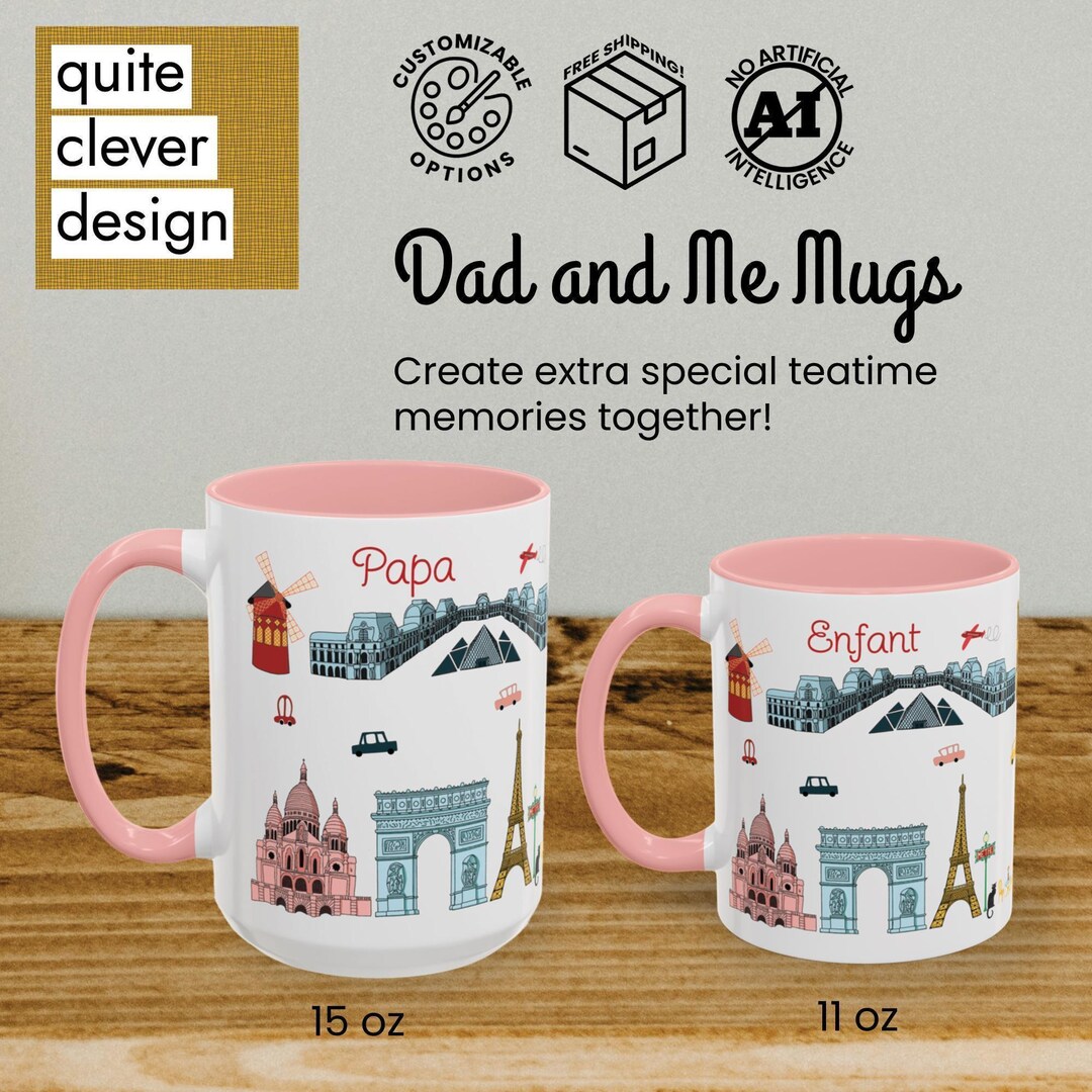 Paris Landmarks Coffee Mug Set: Matching Family Mugs, Customizable Gift ...