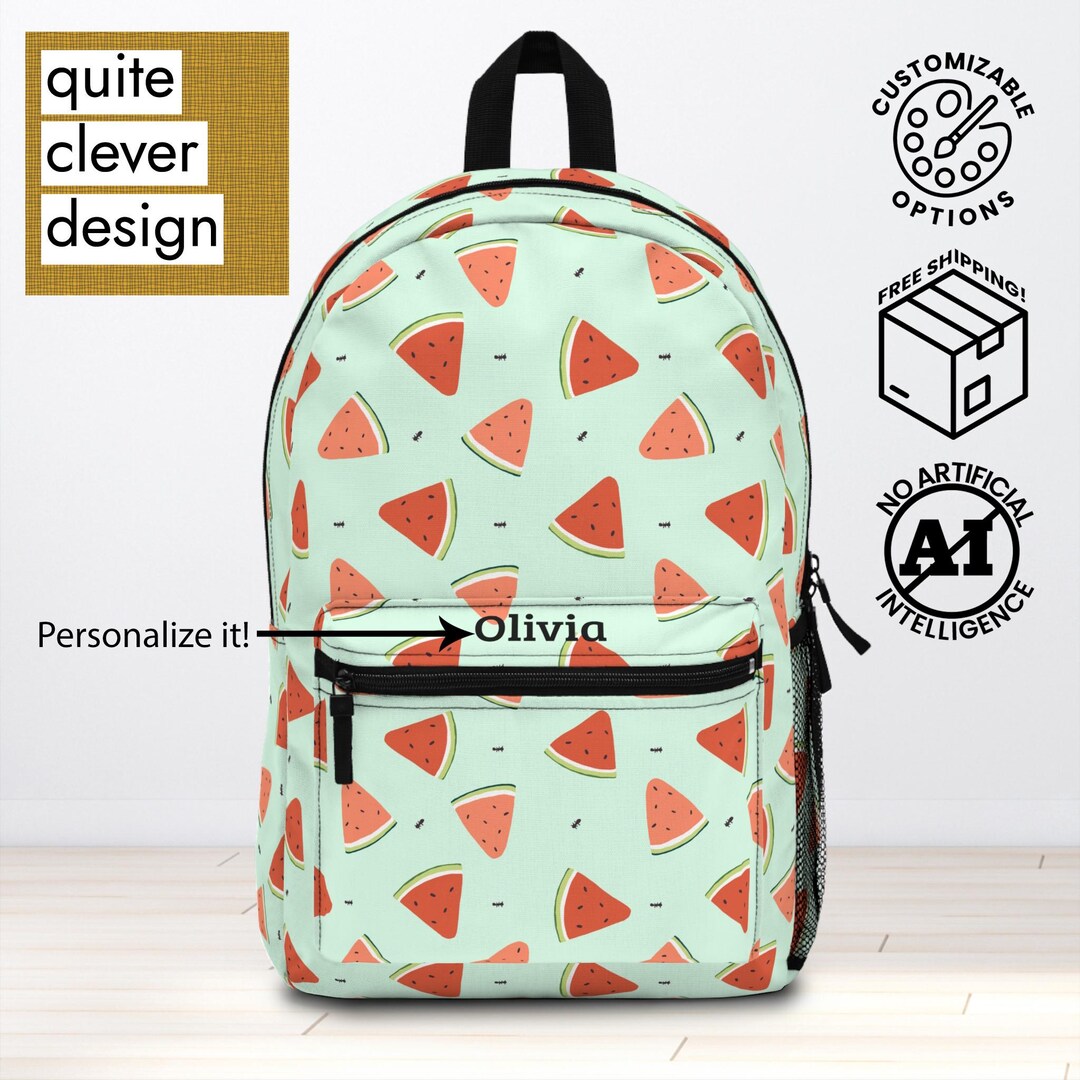 Watermelon Backpack, Name Backpack, Girls Backpack, Hand-drawn Pattern ...