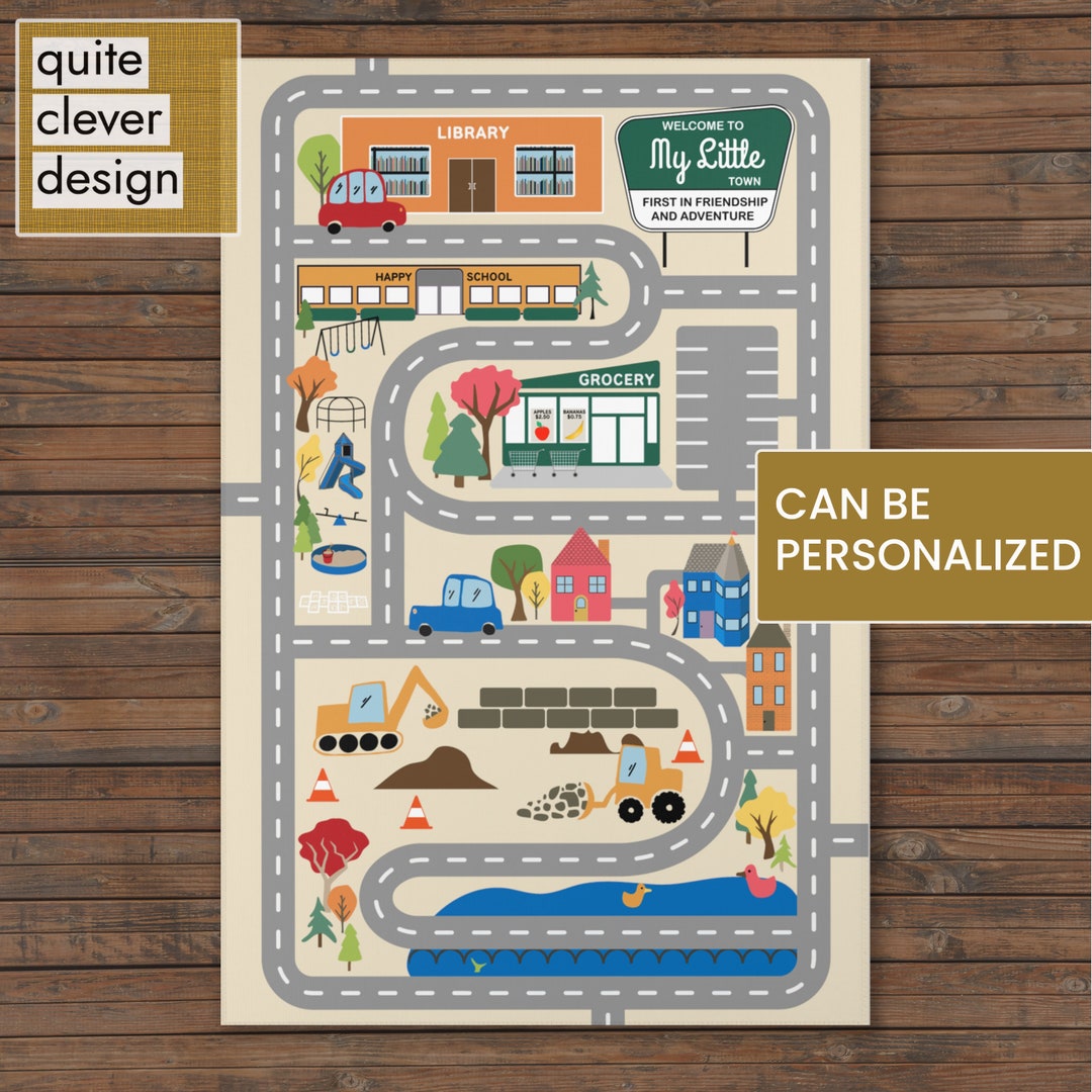 My Little Town Play Rug, Personalized Road Rug, School Play Rug, Beige ...