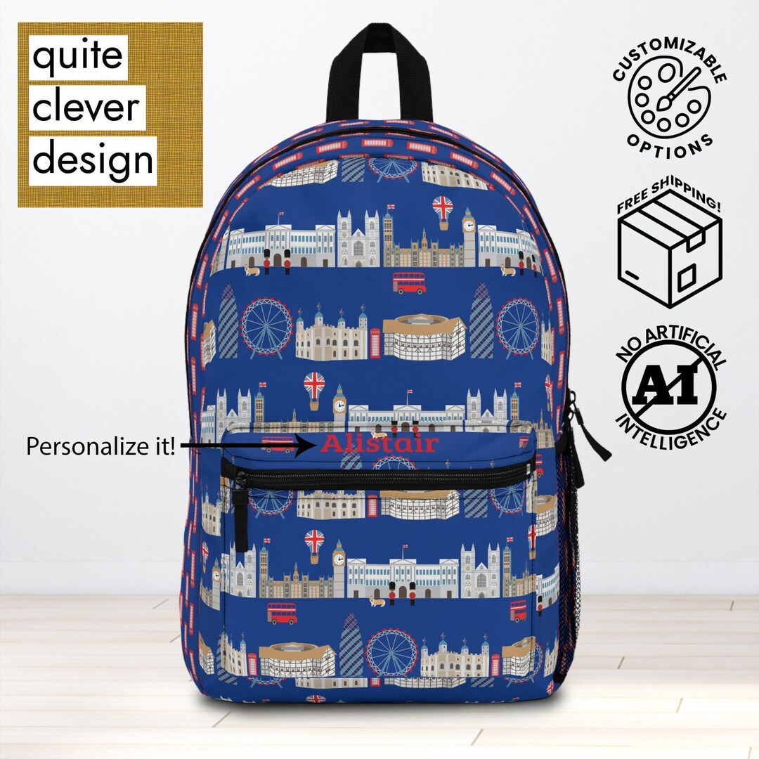 London Landmarks Backpack: Monogrammed British Flag Travel Bag - Etsy