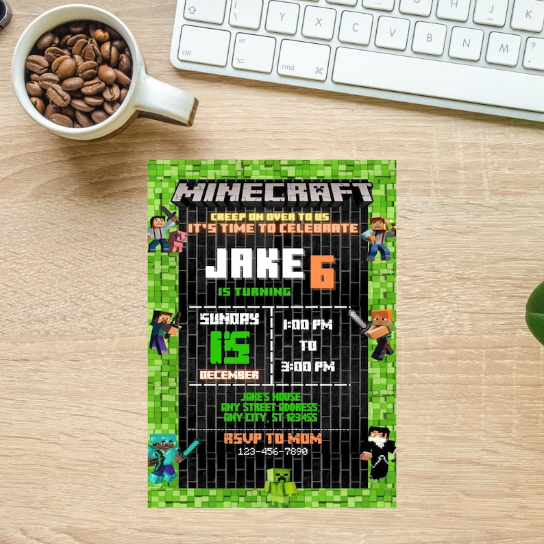 Editable Minecraft Birthday Invitation, Minecrafter Birthday ...