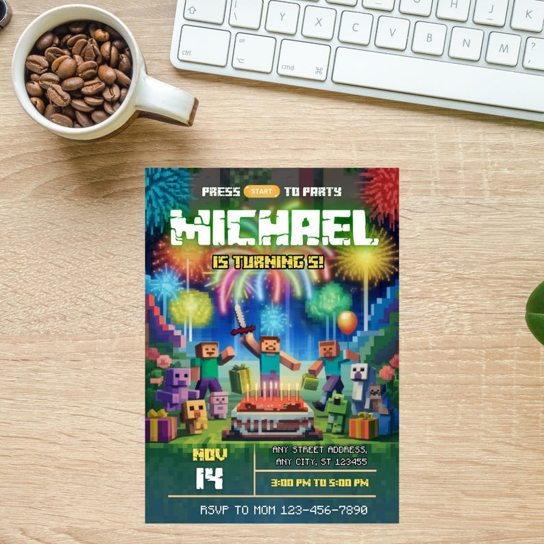 Editable Minecraft Birthday Invitation, Minecrafter Birthday ...
