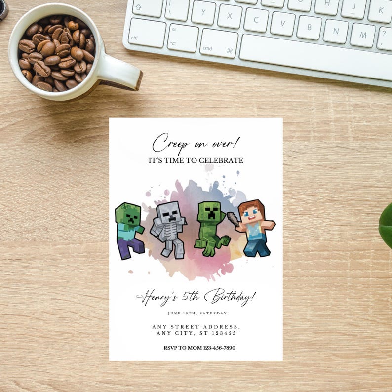 Editable Minecraft Birthday Invitation, Minecrafter Birthday ...