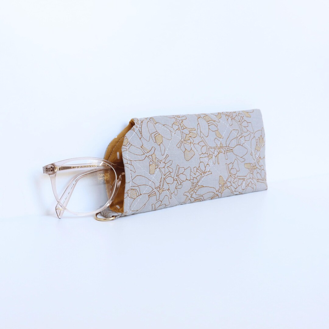 Soft Glasses Case – Gold and Grey Floral Quilted Fabric Pouch for ...