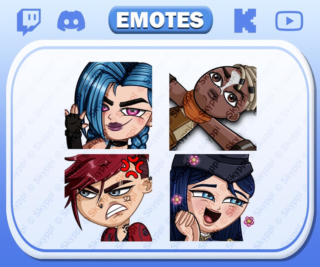 4 Cute Arcane Emote | Jinx/ekko/vi/caitlyn Emotes | Arcane Emote Pack ...