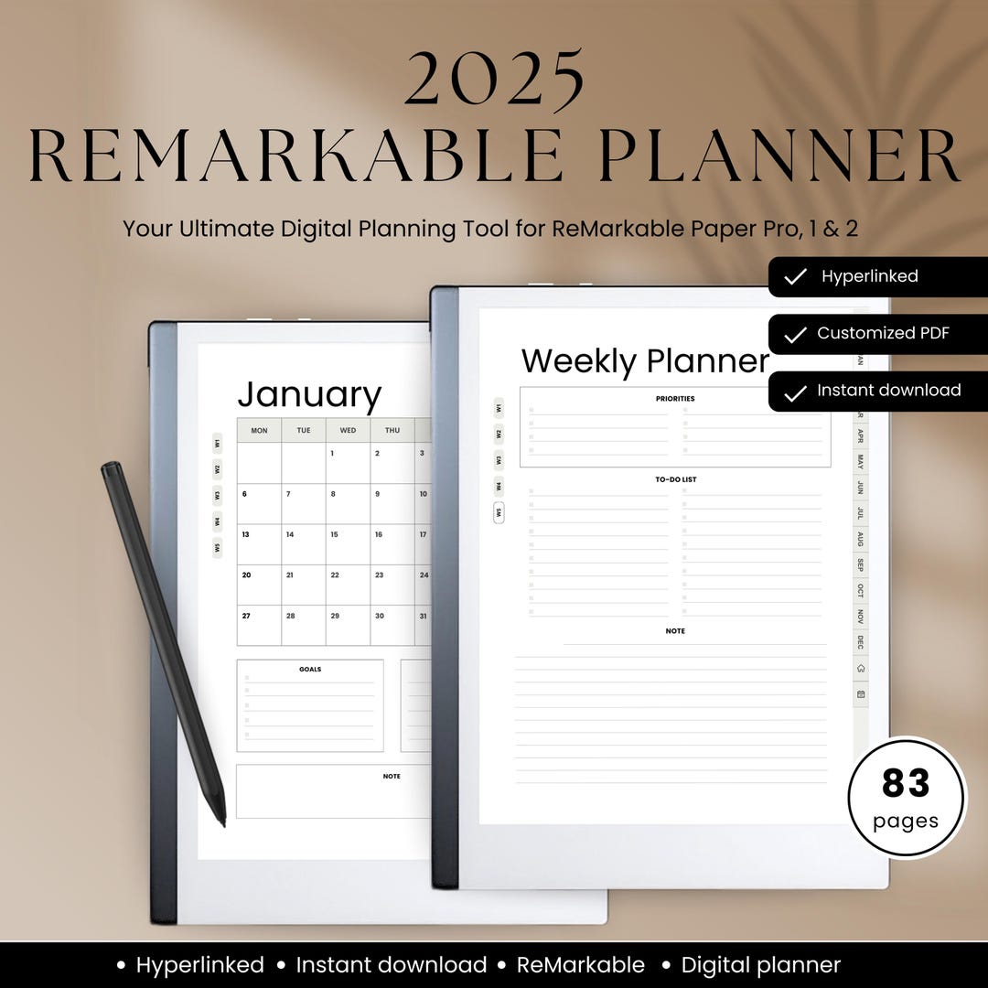 Remarkable Paper Pro Yearly Planner for 2025 / Digital Planner for ...