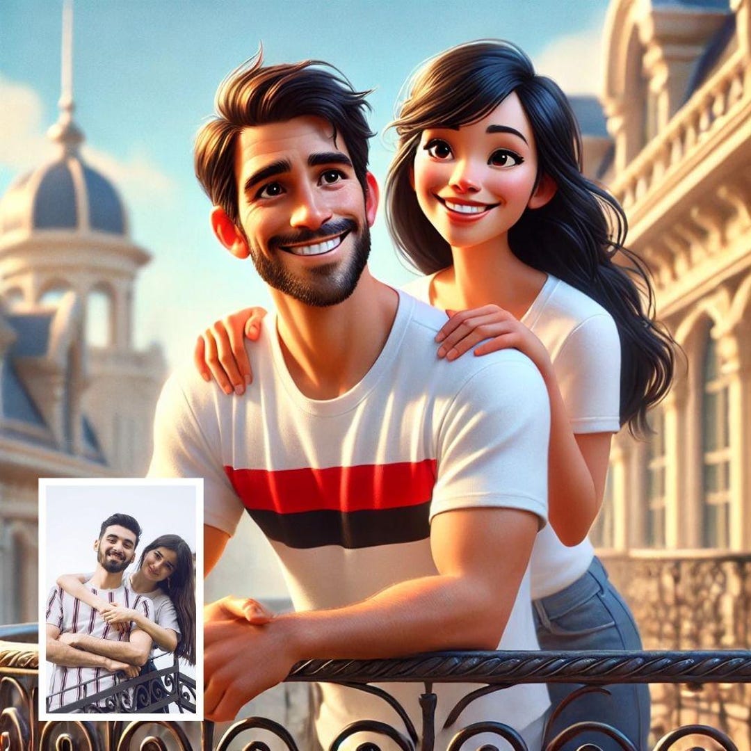 Custom Pixar-style Couple Portrait, 3D Digital Cartoon Artwork, Personalized Valentines Day Gift ...