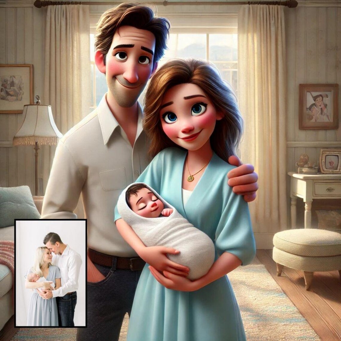 Custom Cartoon Portrait, Personalized Family Cartoon, Pixar-style ...