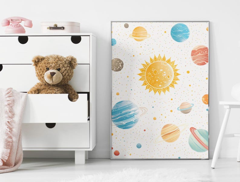 Solar System Print, Planets Wall Art, Space Nursery Decor, Educational ...