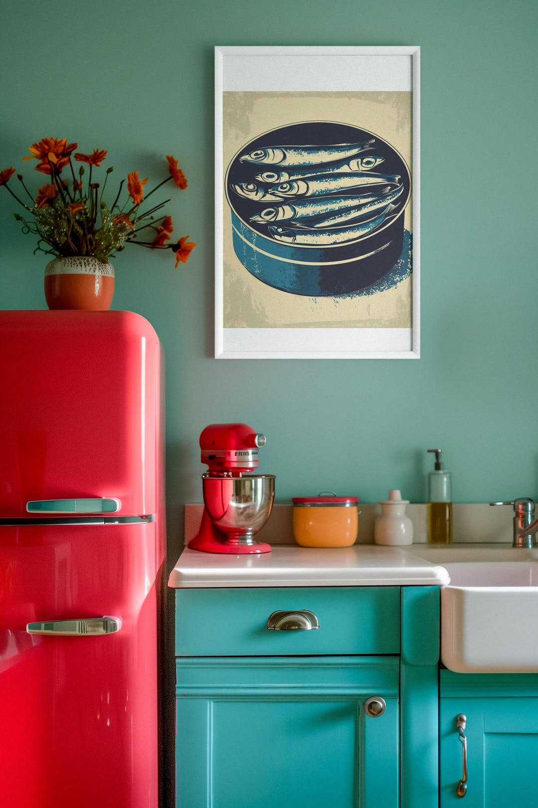 Retro Anchovy Tin Print, Blue Seafood Art (digital Download) - Etsy