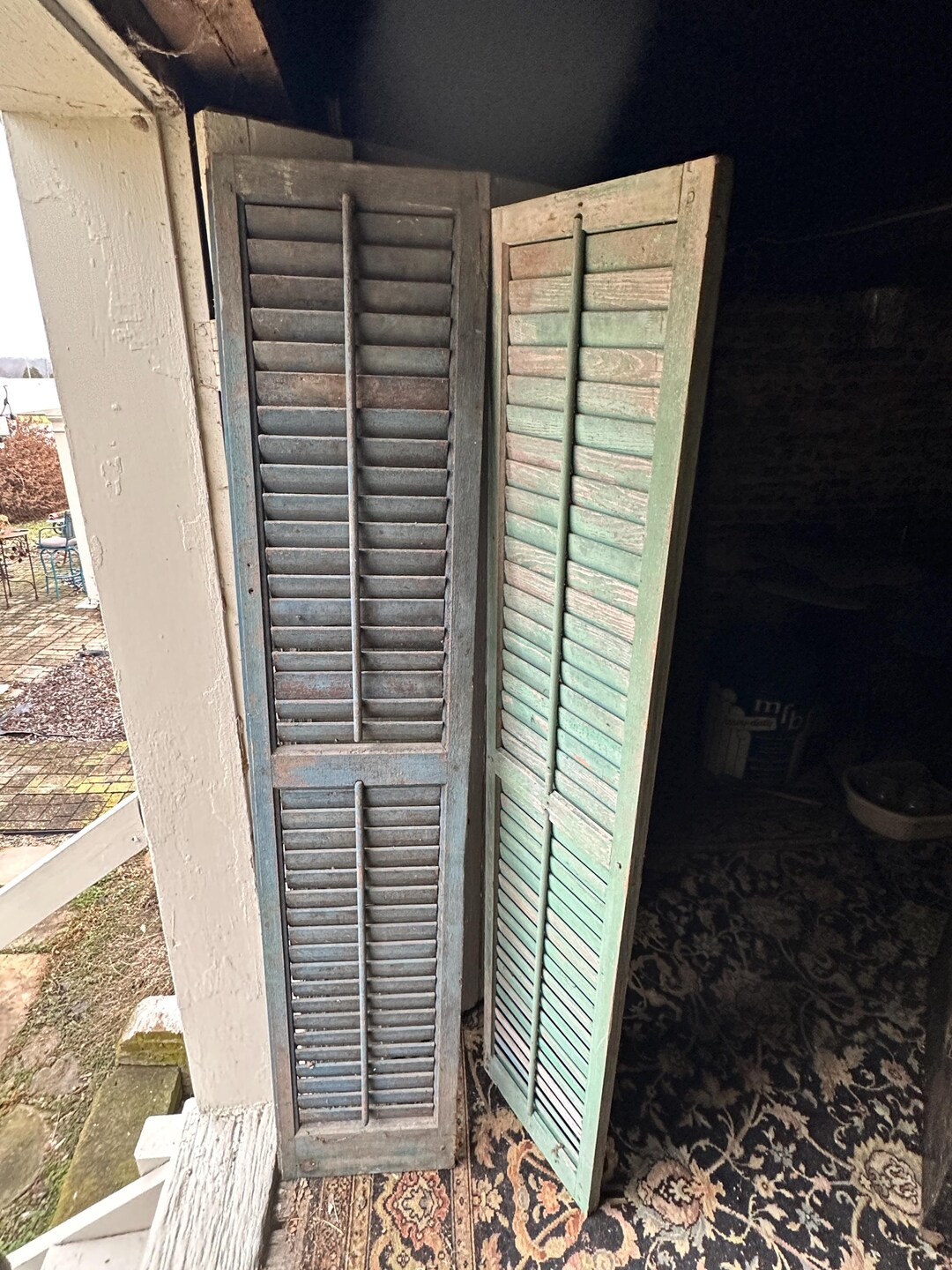 2 Tall Wooden Louvered Shutters - Antique Rustic Furniture - Primitive Antique - Collectable ...