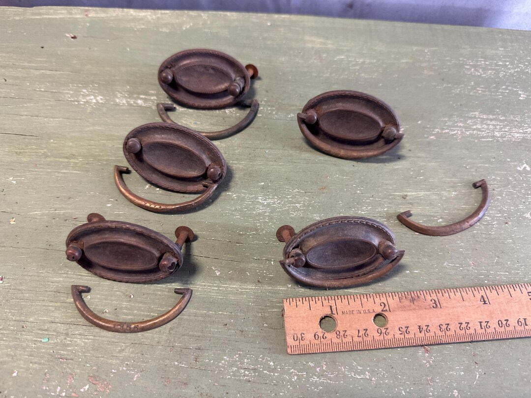Set of 5 Old Brass Dresser Drawer Pulls, Rustic Restoration Chest ...