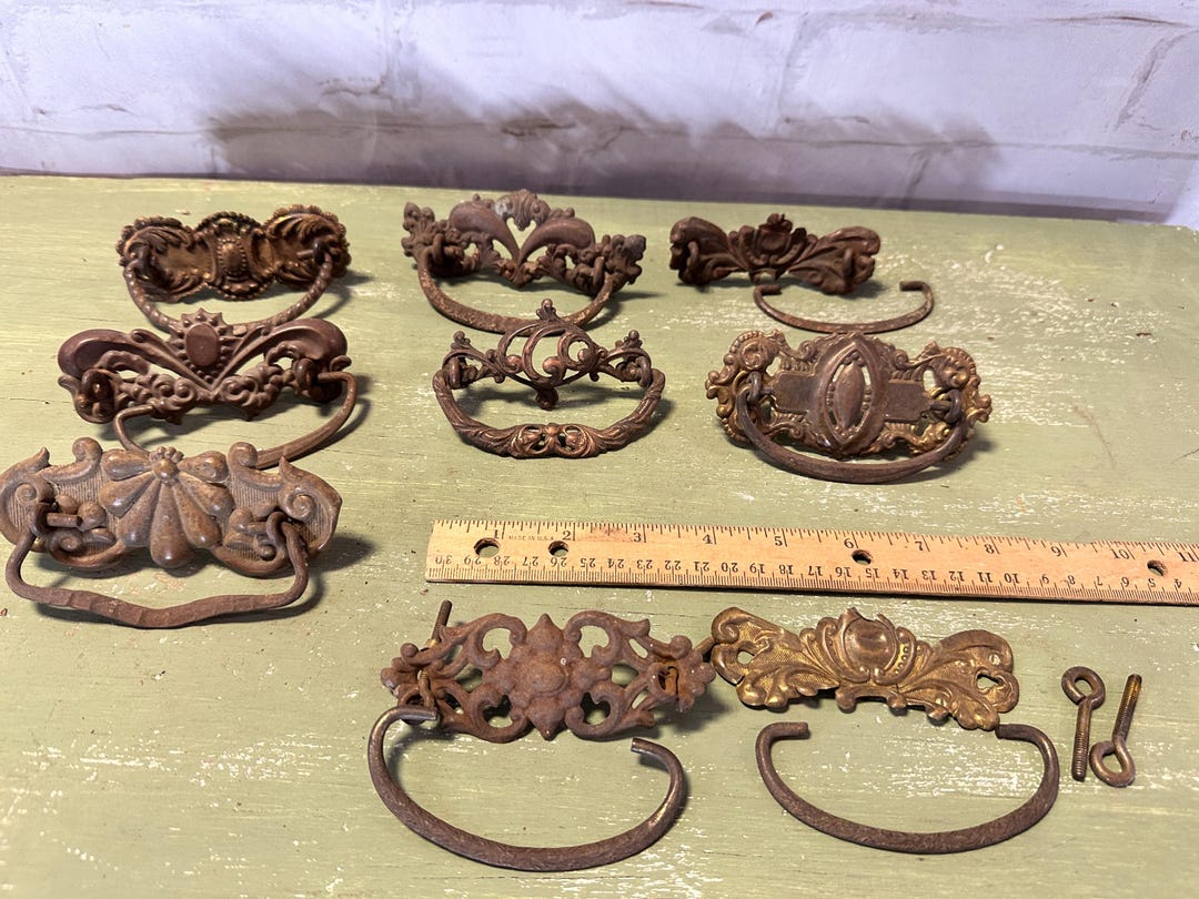 9 Old Dresser Drawer Pulls, Rustic Restoration Chest, Primitive Antique ...