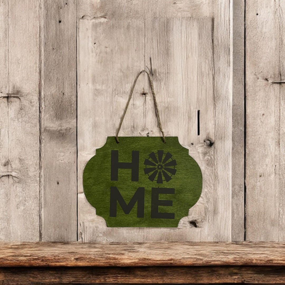 Rustic Green HOME Sign With Windmill | Farmhouse Style Mini Wood Wall ...