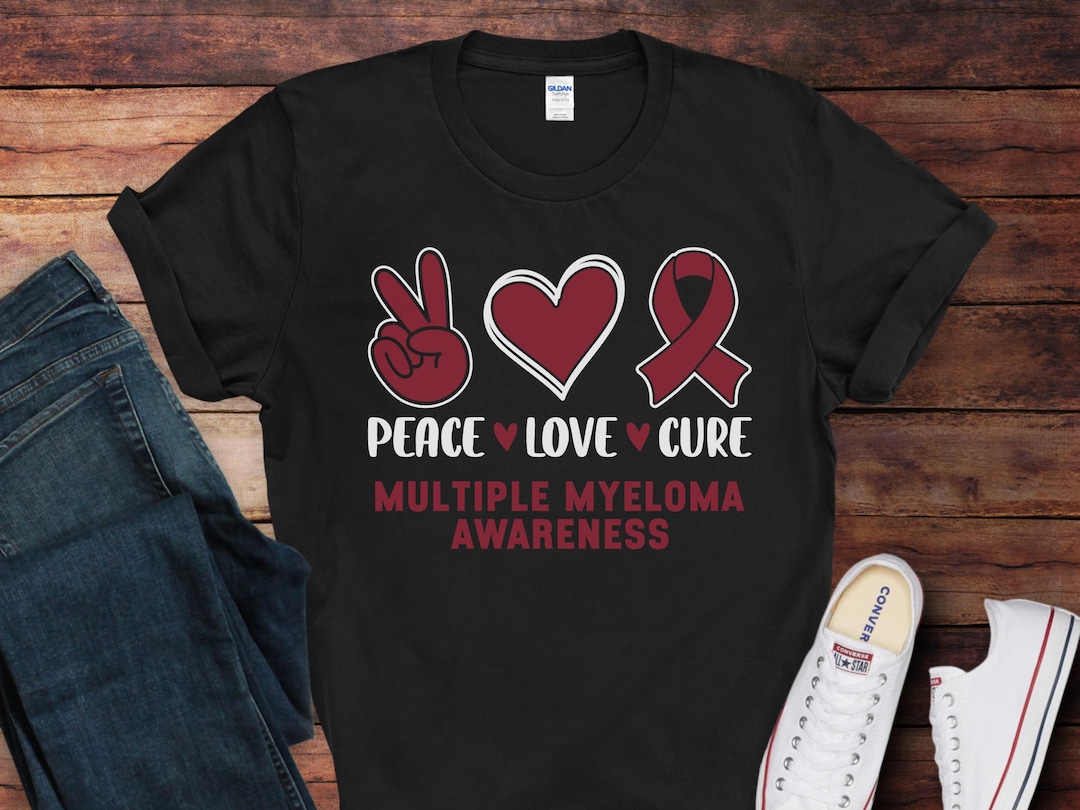 Peace Love Cure, Multiple Myeloma T-shirt | Multiple Myeloma Awareness ...