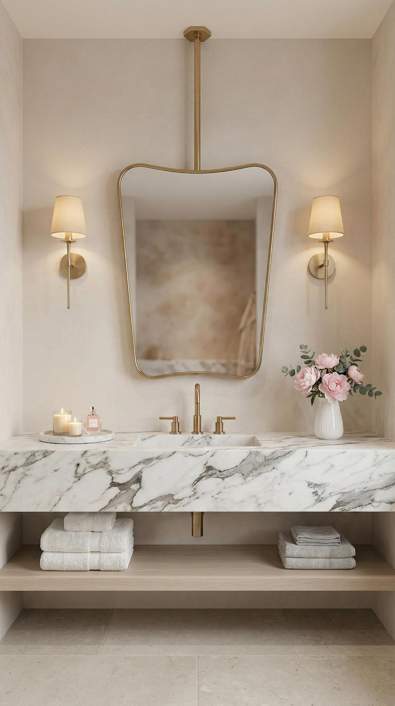 Suspended Curved Brass Mirror – Ceiling Mounted Bathroom Mirror - Etsy