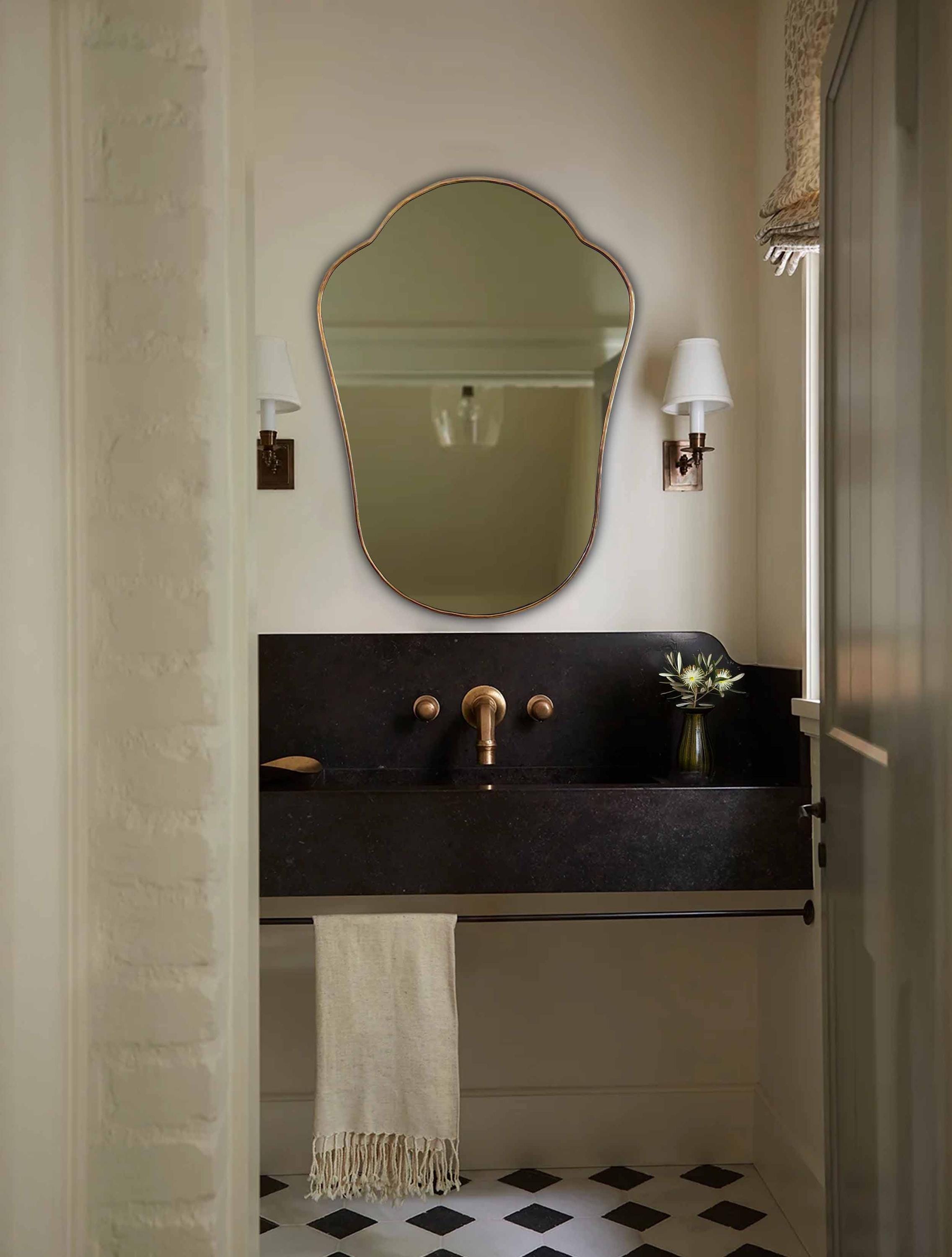 Bathroom Mirror - Italian Style Shield Wall Brass Mirrors , Vanity ...