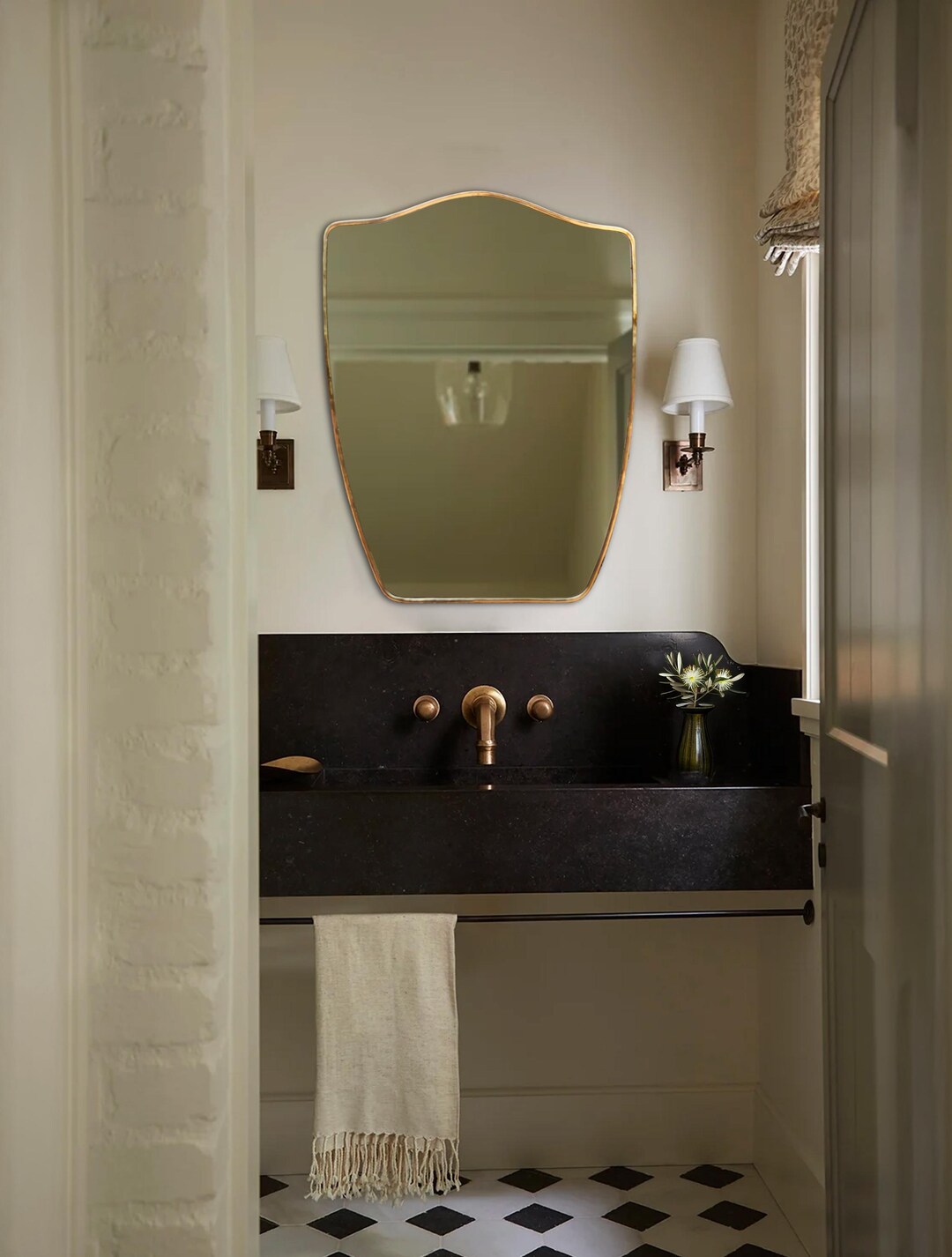 Unlacquered Brass Shield Mirror: Modern Vanity Wall Mirror - Etsy