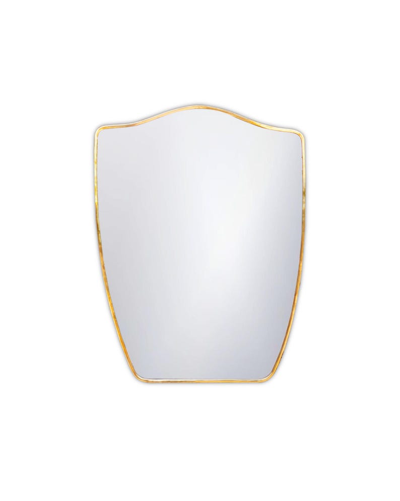 Unlacquered Brass Shield Mirror: Modern Vanity Wall Mirror - Etsy