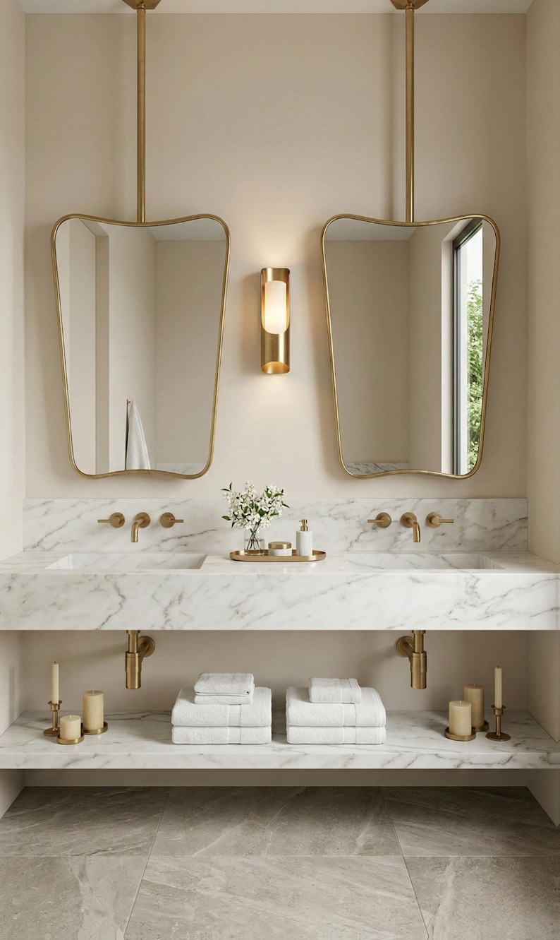 Suspended Curved Brass Mirror – Ceiling Mounted Bathroom Mirror - Etsy