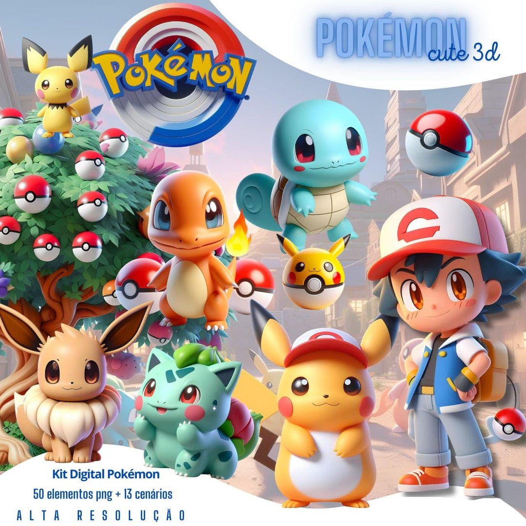 Pokemon Digital Kit in PNG, Digital Paper, Scrapbook, Pokemon Clipart ...