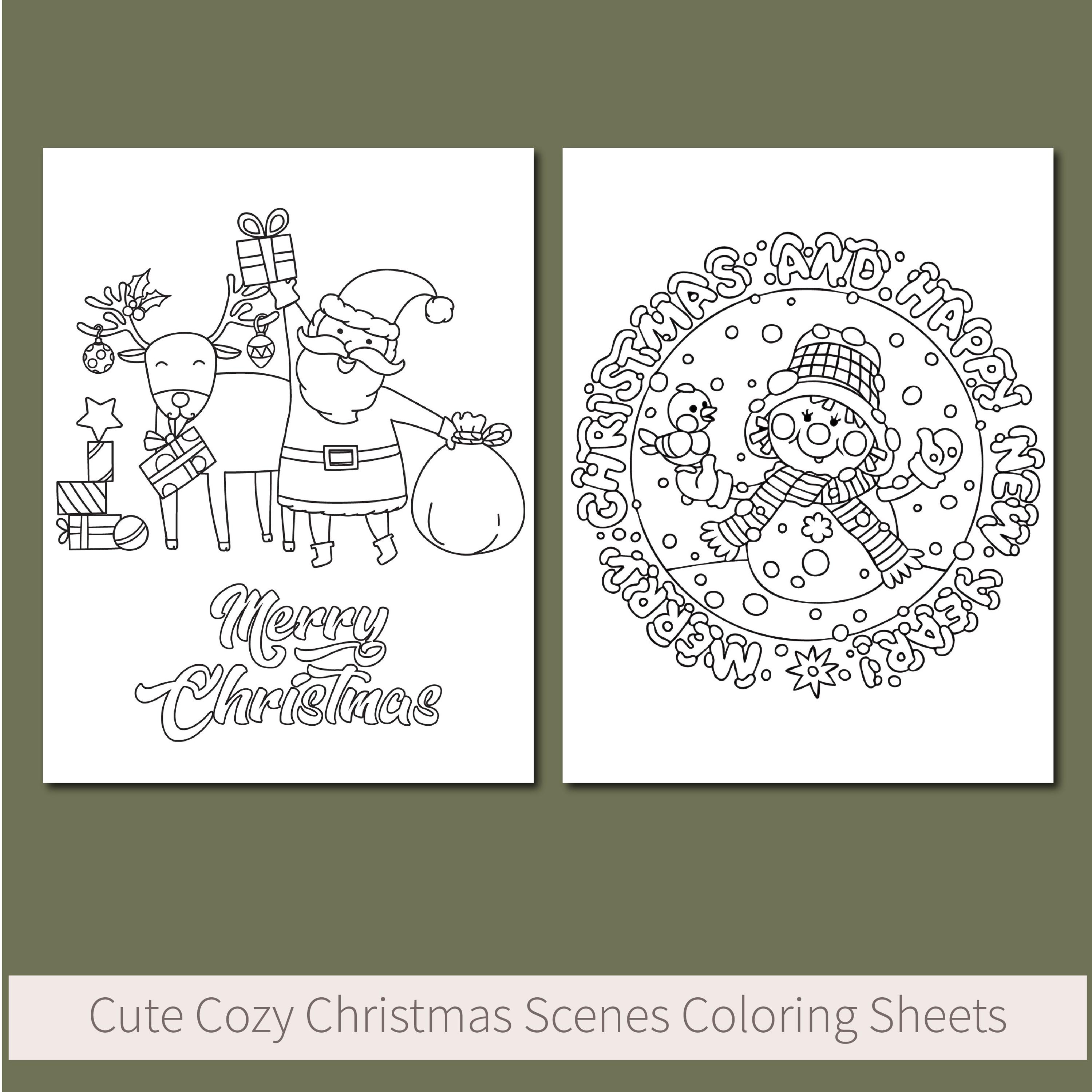 Cozy Christmas Coloring Pages, Cute Christmas Spaces Coloring Sheets ...