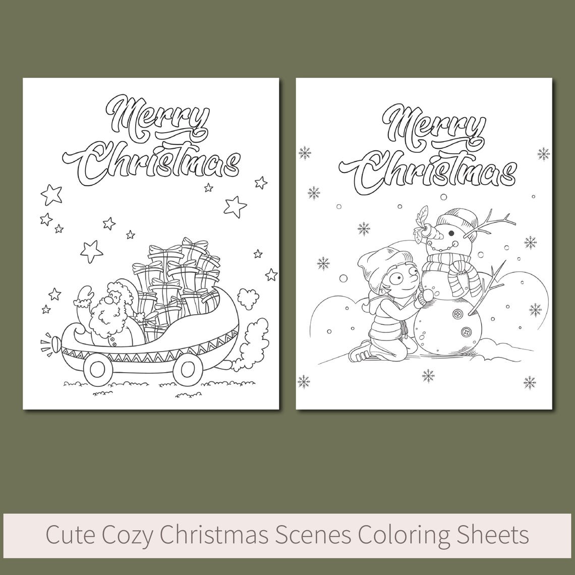 Cozy Christmas Coloring Pages, Cute Christmas Spaces Coloring Sheets ...