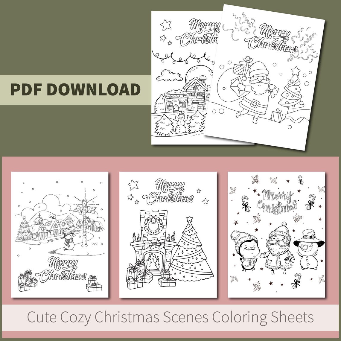 Cozy Christmas Coloring Pages, Cute Christmas Spaces Coloring Sheets ...