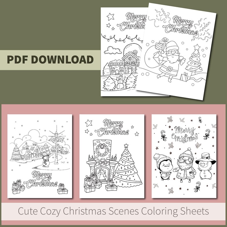 Cozy Christmas Coloring Pages, Cute Christmas Spaces Coloring Sheets ...