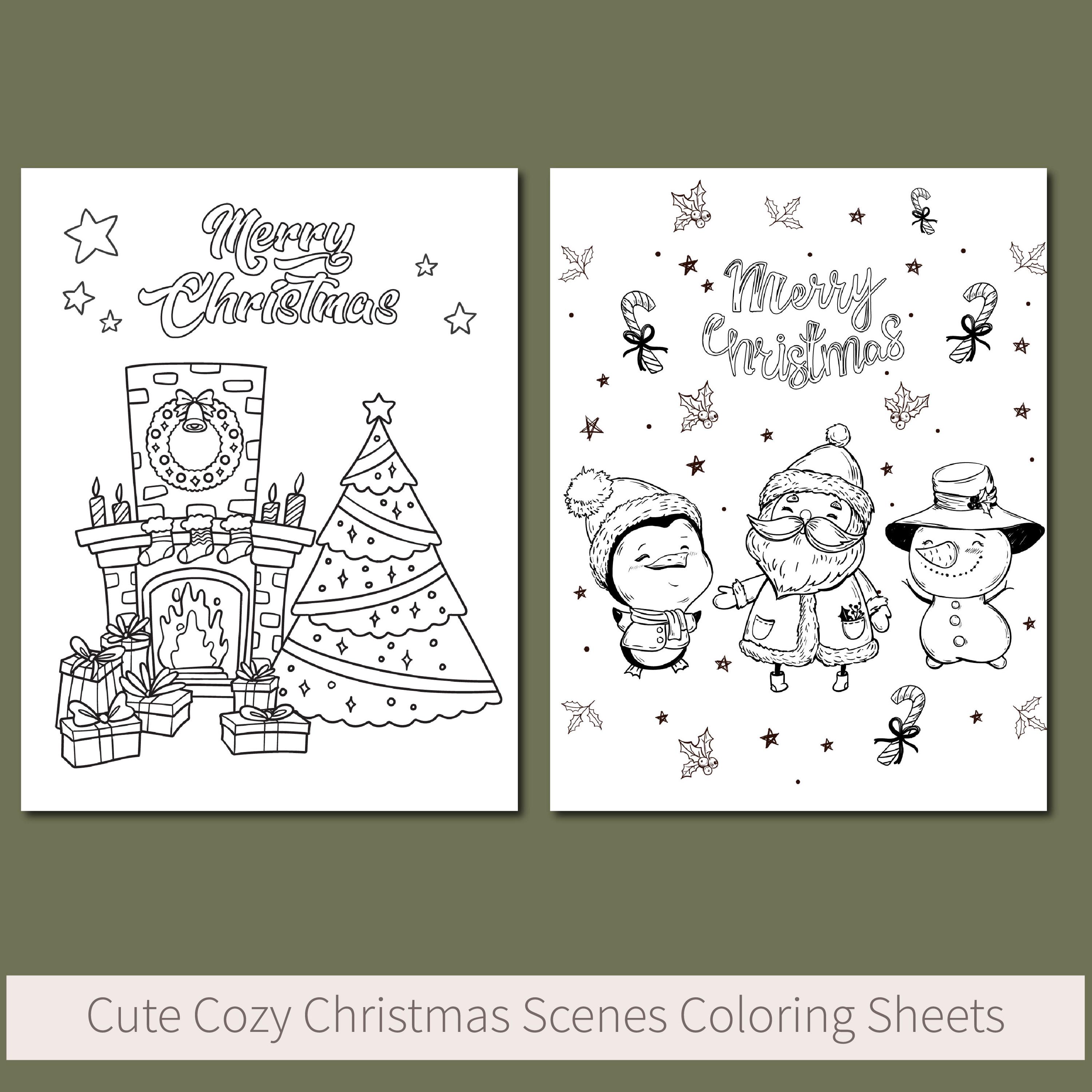 Cozy Christmas Coloring Pages, Cute Christmas Spaces Coloring Sheets ...