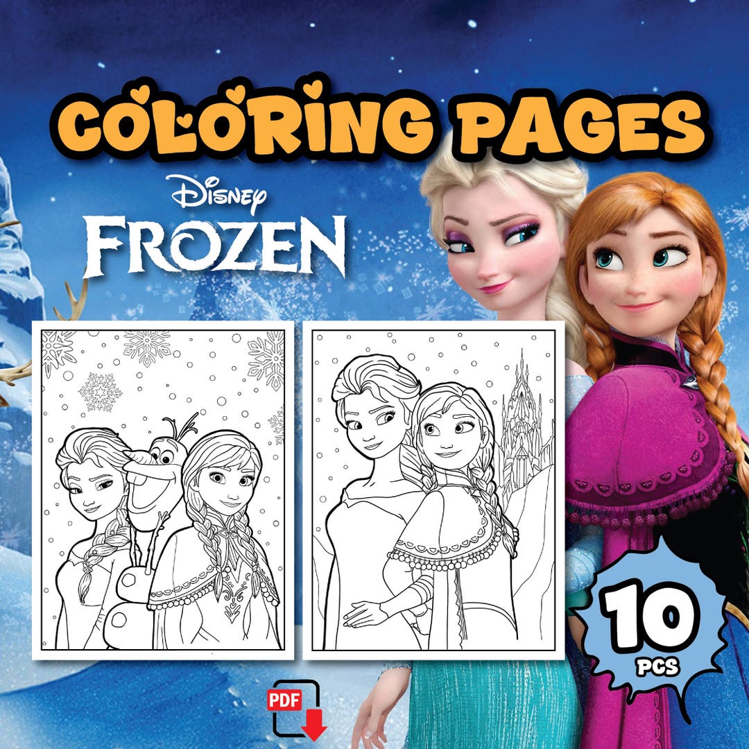 10 Pages Frozen Coloring Book | Digital Download | Coloring Pages for ...