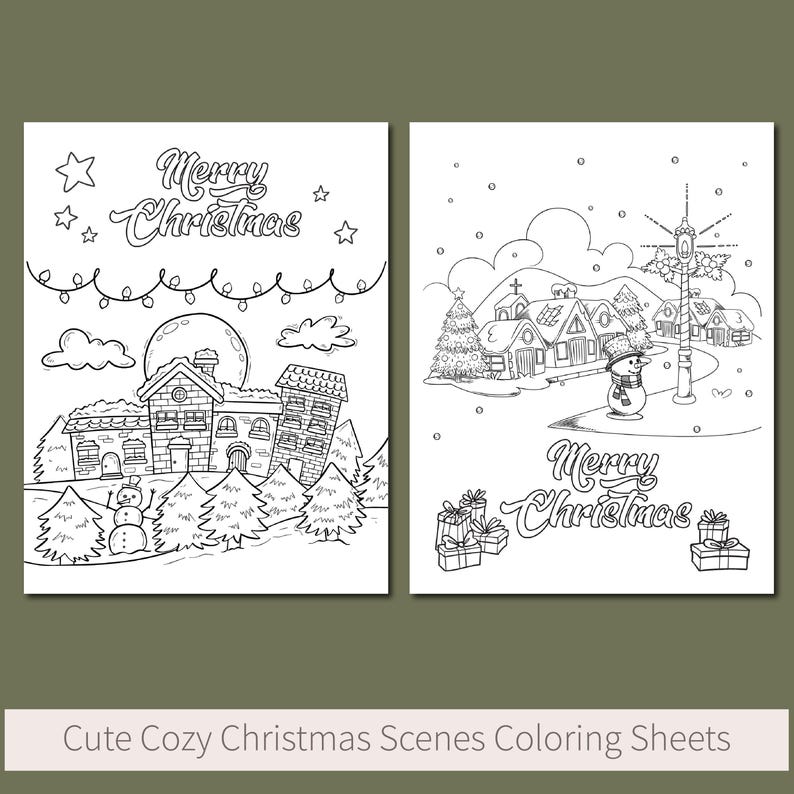 Cozy Christmas Coloring Pages, Cute Christmas Spaces Coloring Sheets ...