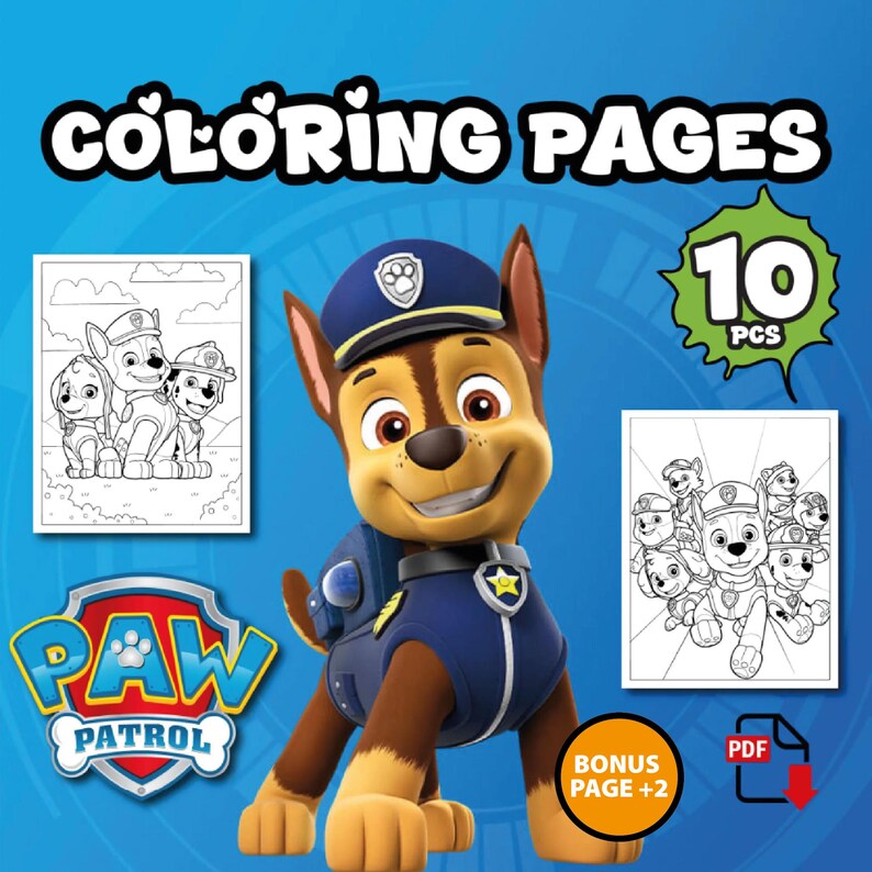 Paw Patrol Coloring Pages for Kids – 10 Printable Sheets – A4 PDF – Instant Digital Download - Etsy