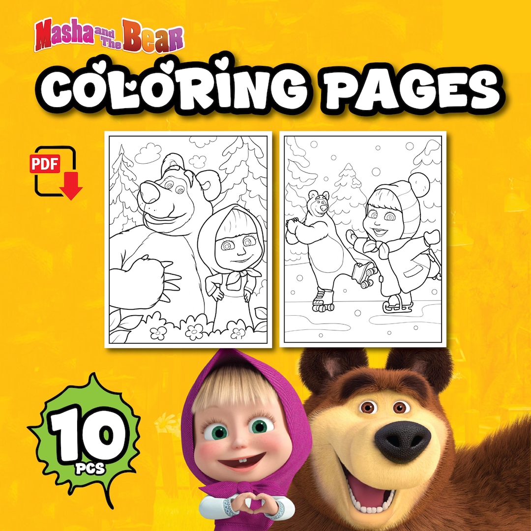 Masha and the Bear Coloring Page,10 Pcs,a4 Sıze Pdf Download,kids ...