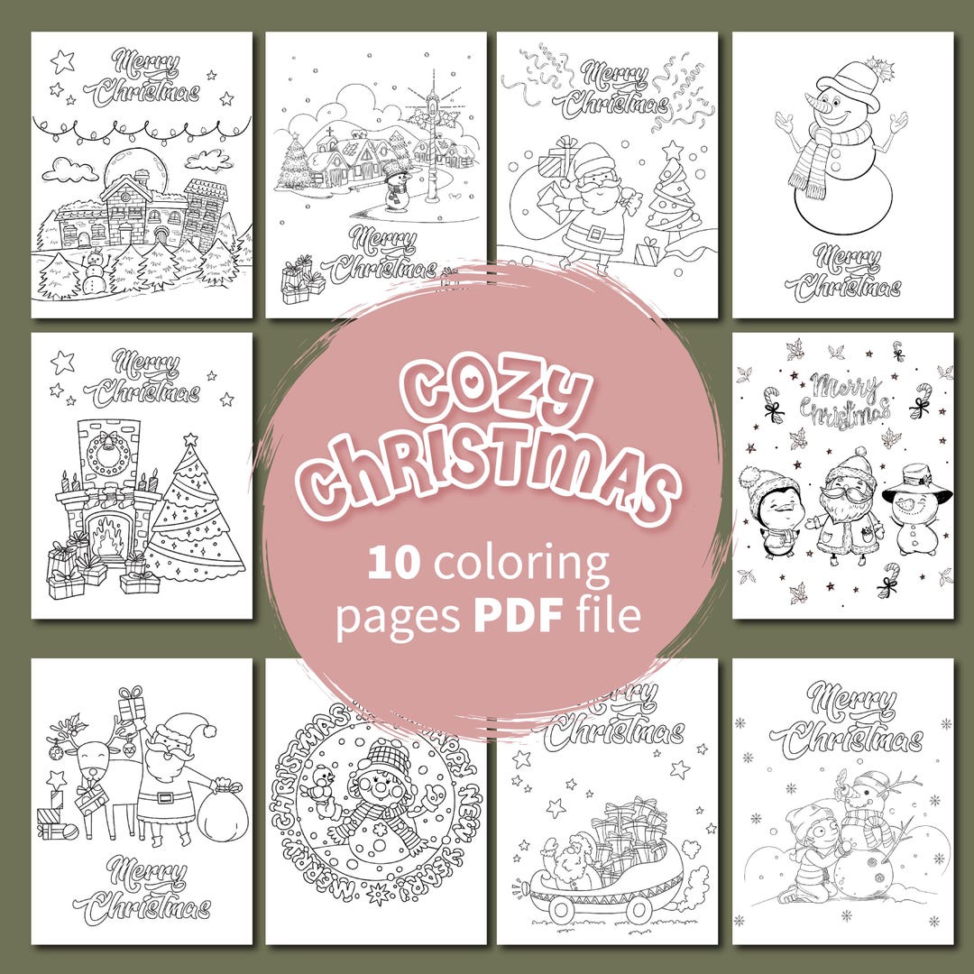 Cozy Christmas Coloring Pages, Cute Christmas Spaces Coloring Sheets ...