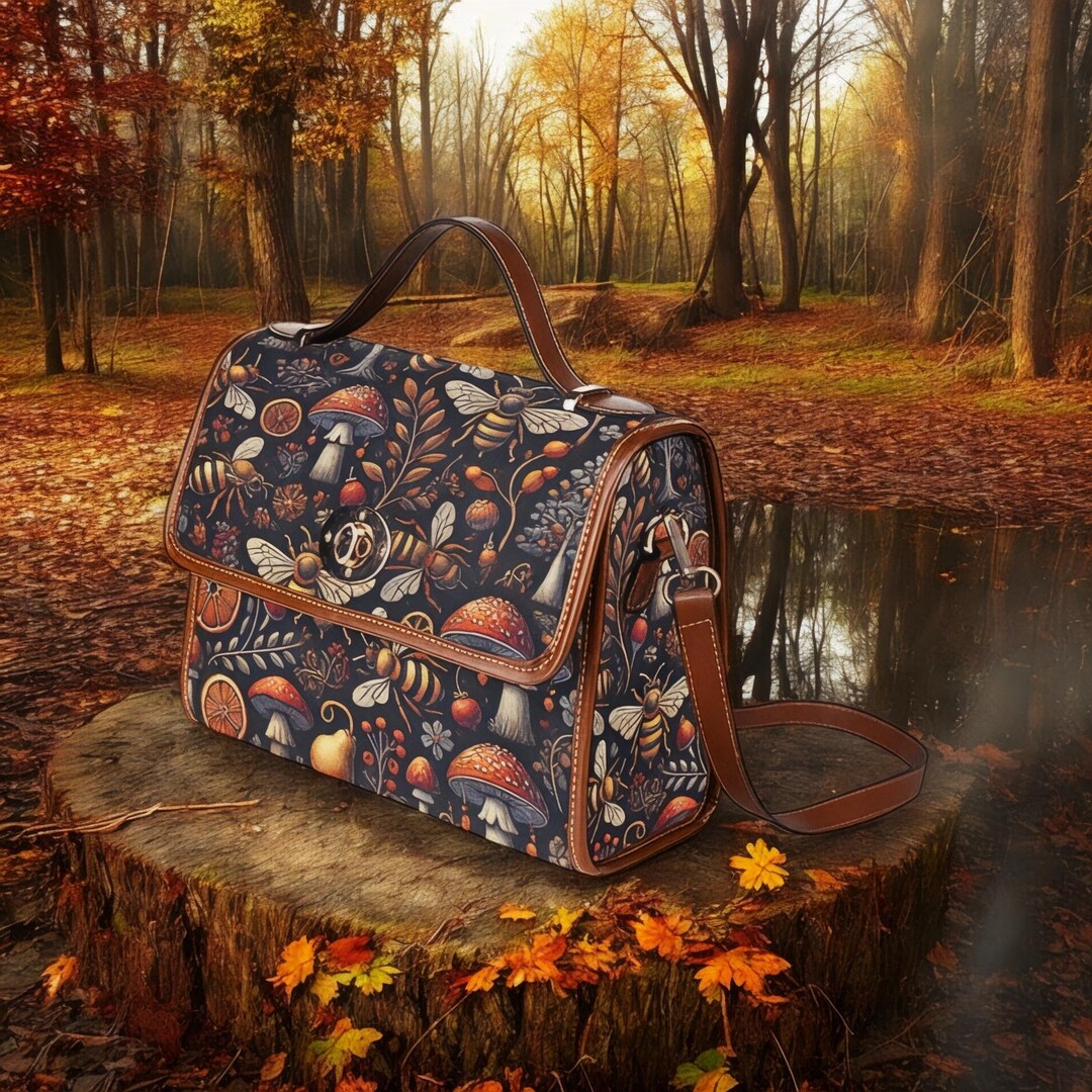 Shoulder Purse Bag With Colorful Fable Forest Motifs, Bees, Leaves ...
