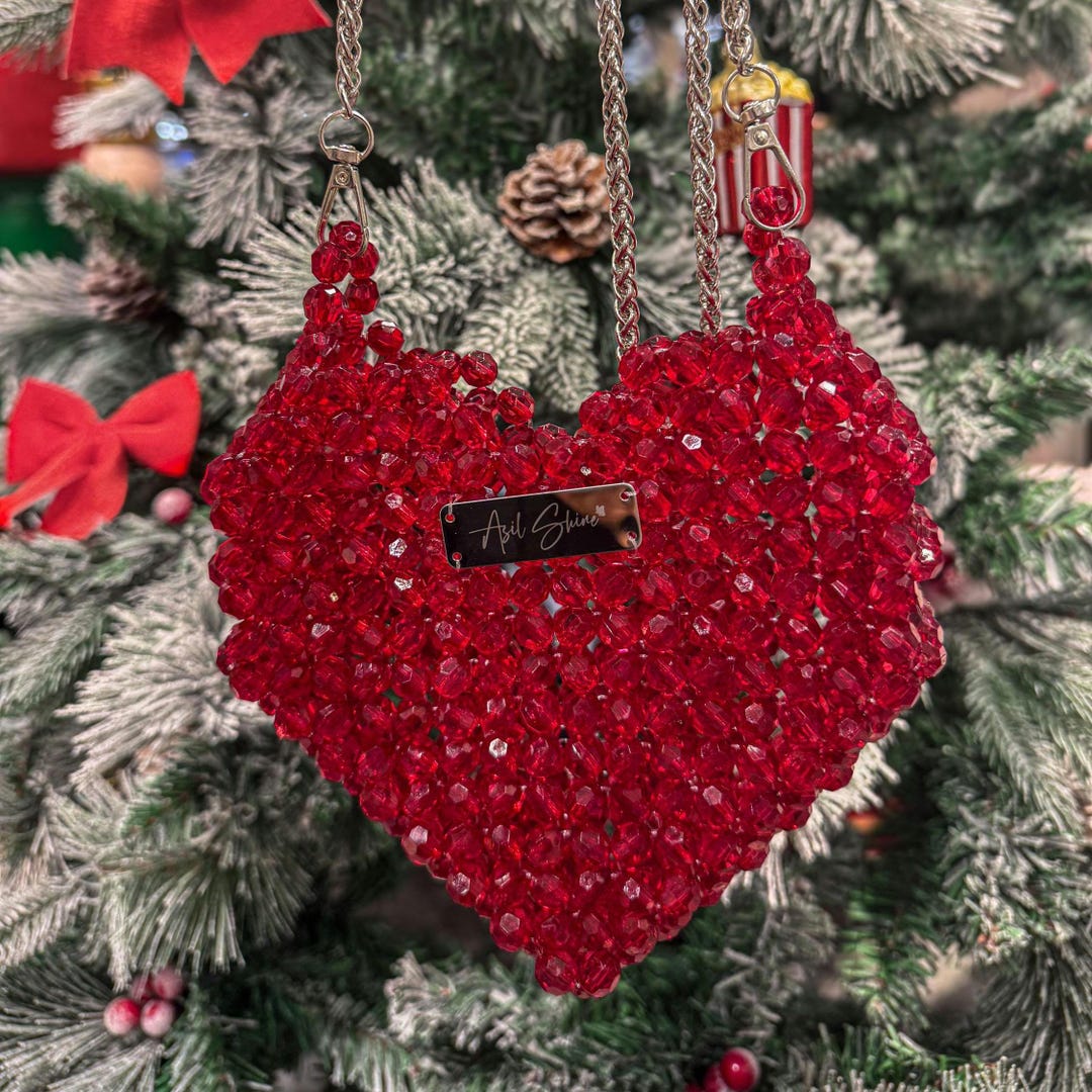 Heart, Heart Bag, Heart Shape Bag, Heart Shaped Bag,red Bag, Red Bead ...