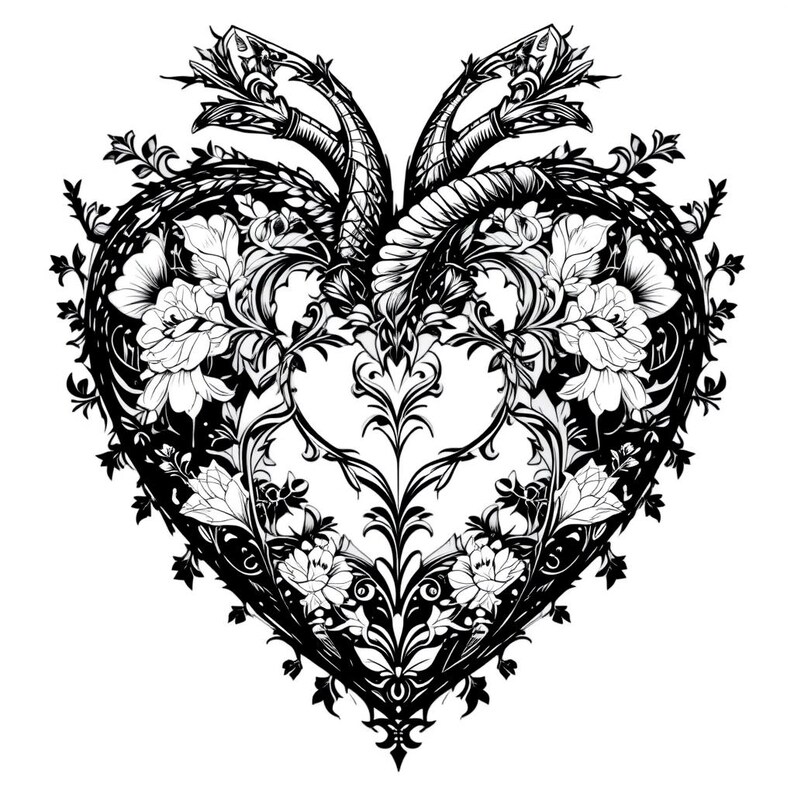 Gothic Floral Heart Clipart - 30 PNG Valentine Designs - Transparent ...