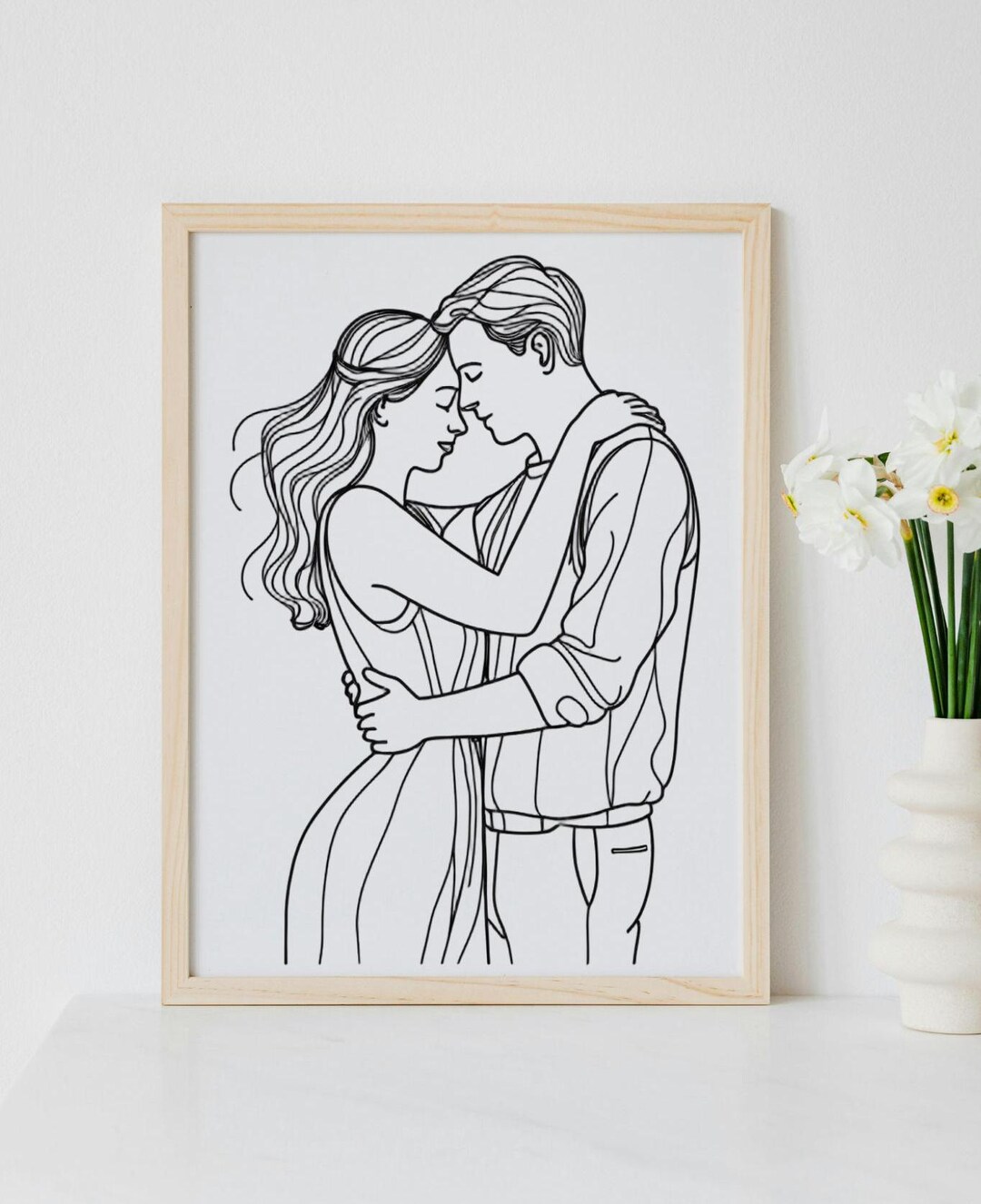 Minimalist Couple Line Art Set – Romantic One-line Hug Prints for Love ...