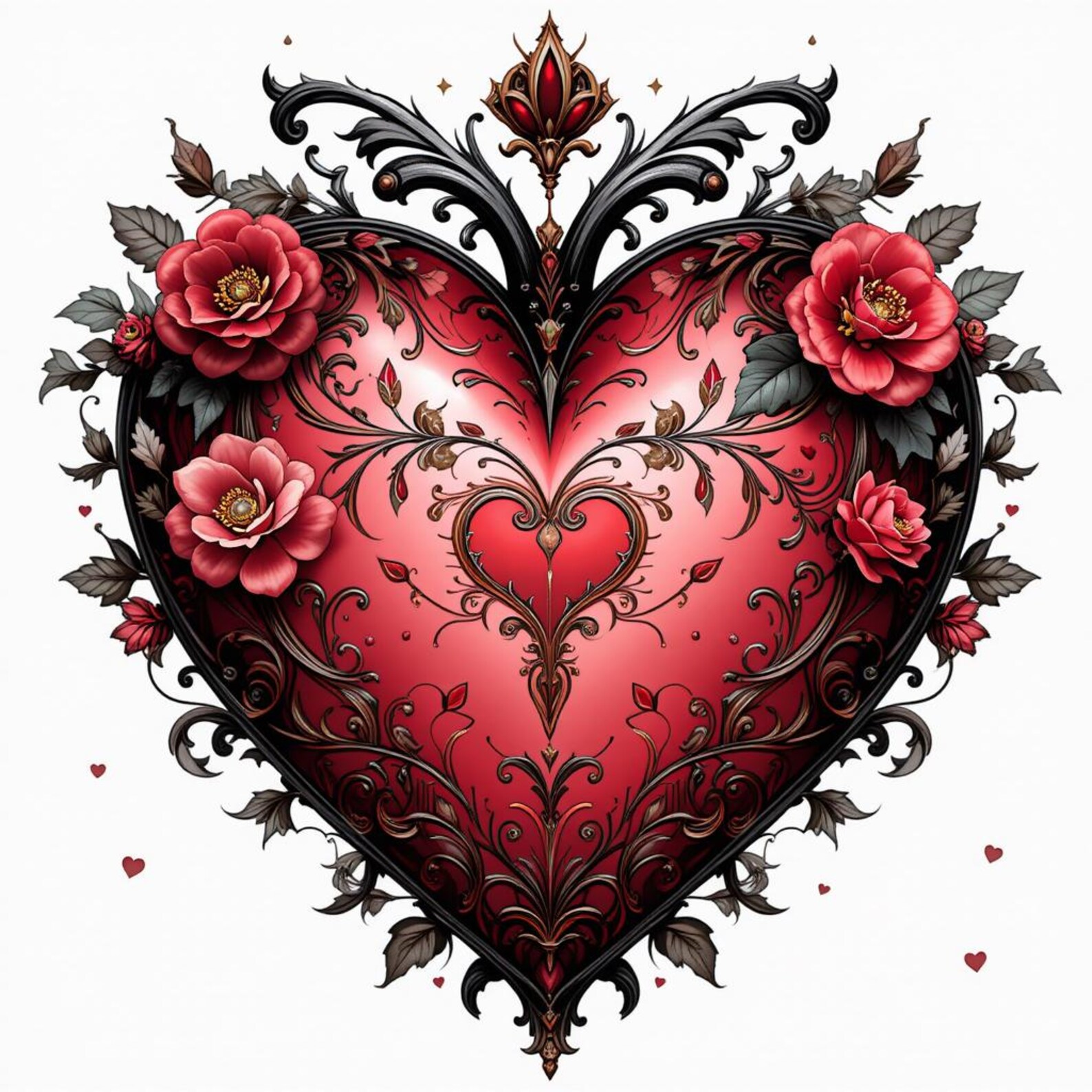 Gothic Floral Heart Clipart - 30 PNG Valentine Designs - Transparent ...